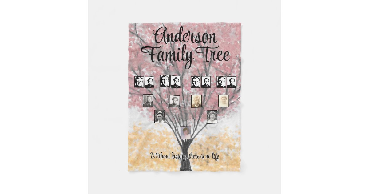 Family Photos Watercolor Red Family Tree Quote Fleece Blanket | Zazzle