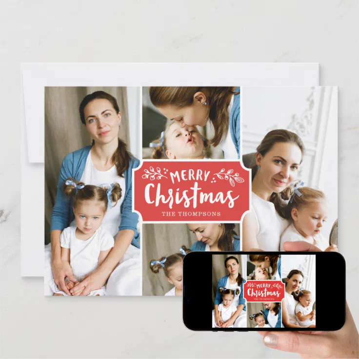 Family Portrait Holiday 4 Photo Card | Zazzle