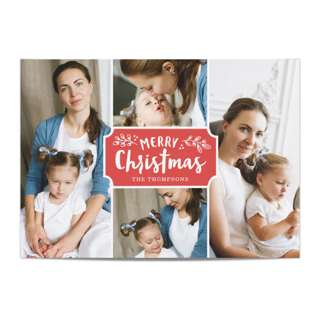 Family Portrait Holiday 4 Photo Card | Zazzle