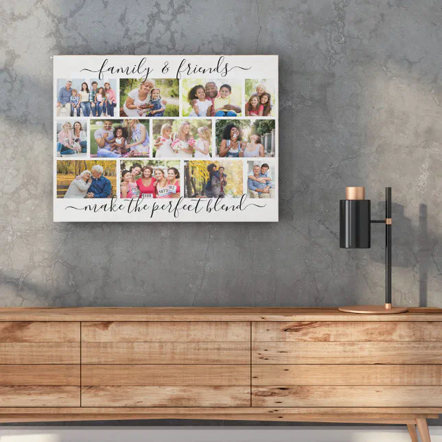 Family Quote 12 Photo Collage White Masonry Grid Faux Canvas Print | Zazzle