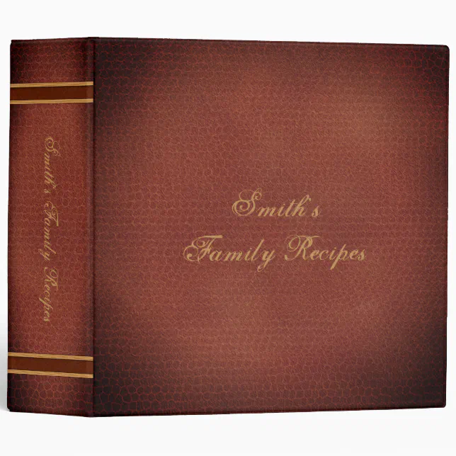 Family Recipe Book Faux Leather Book Spine Classy Binder | Zazzle