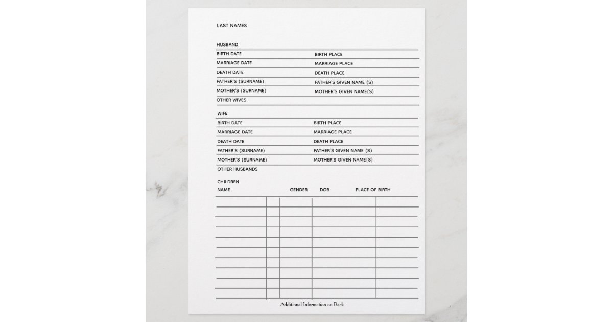 Family Records Genealogy Fillable Form Template | Zazzle