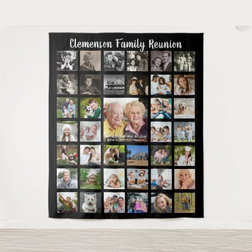 Family Reunion 39 Photo Collage Personalized Black Tapestry | Zazzle