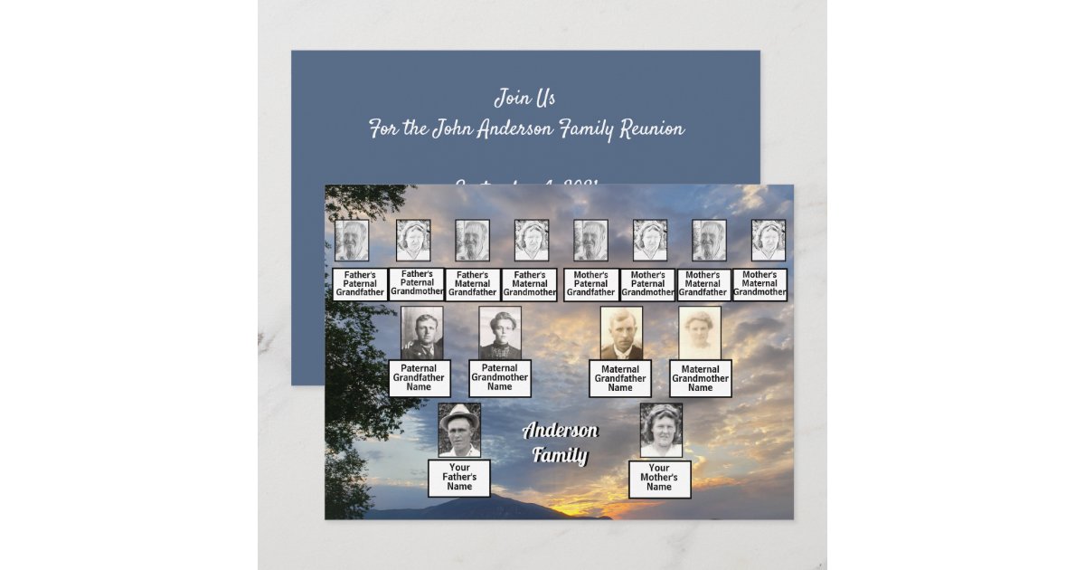 Family Reunion 3 Generation Golden Sunset Photo Invitation | Zazzle