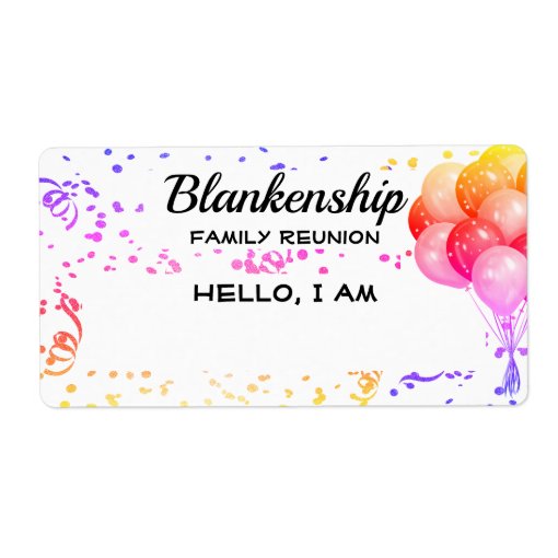 Family Reunion Balloon Confetti Custom Name Tag | Zazzle