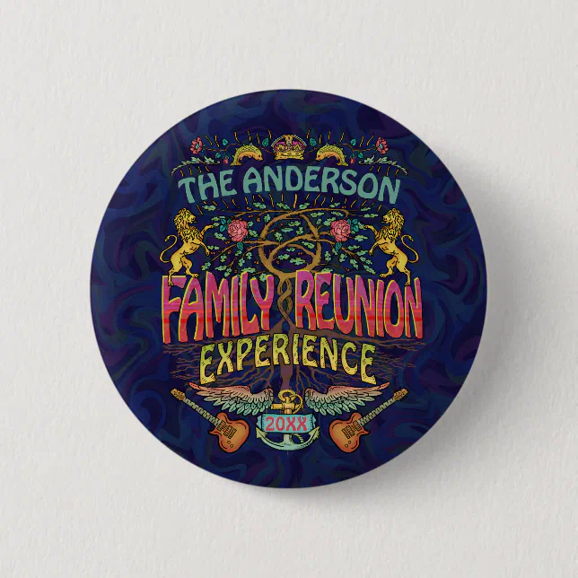 Family Reunion Band Retro 70s Concert Logo Custom Button | Zazzle