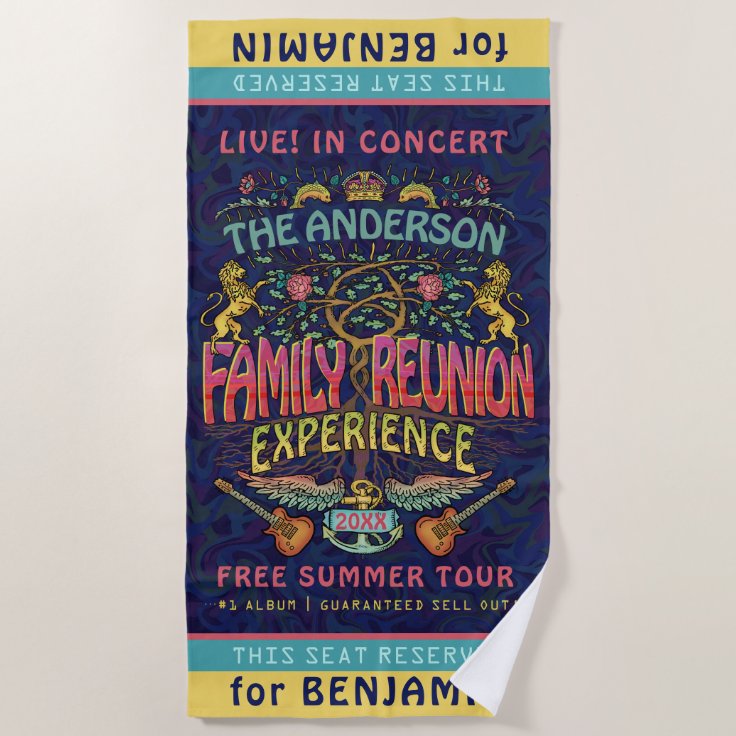 Family Reunion Band Retro 70s Concert Logo Name Beach Towel | Zazzle