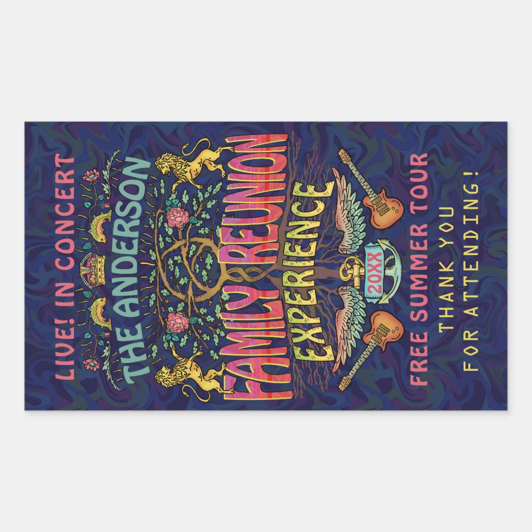 Family Reunion Band Retro 70s Concert Thank You Rectangular Sticker ...