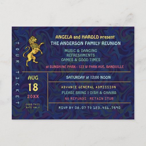 Family Reunion Band Retro 70s Concert Ticket Theme Postcard | Zazzle