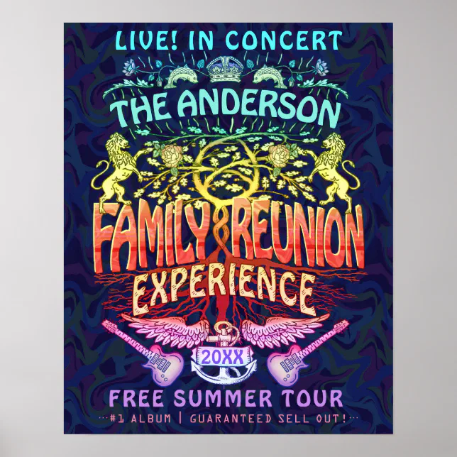 Family Reunion Band Retro 70s Concert Welcome Neon Poster | Zazzle