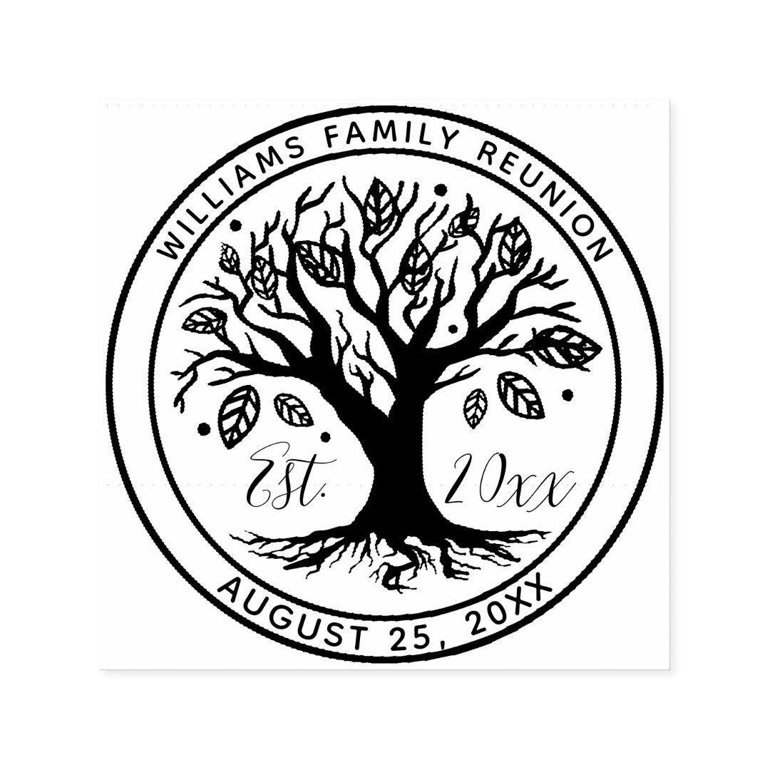 Family Reunion Boho Tree Monogram Name Self-inking Stamp | Zazzle
