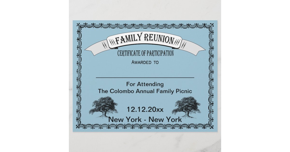 Family Reunion Certificate of Participation | Zazzle