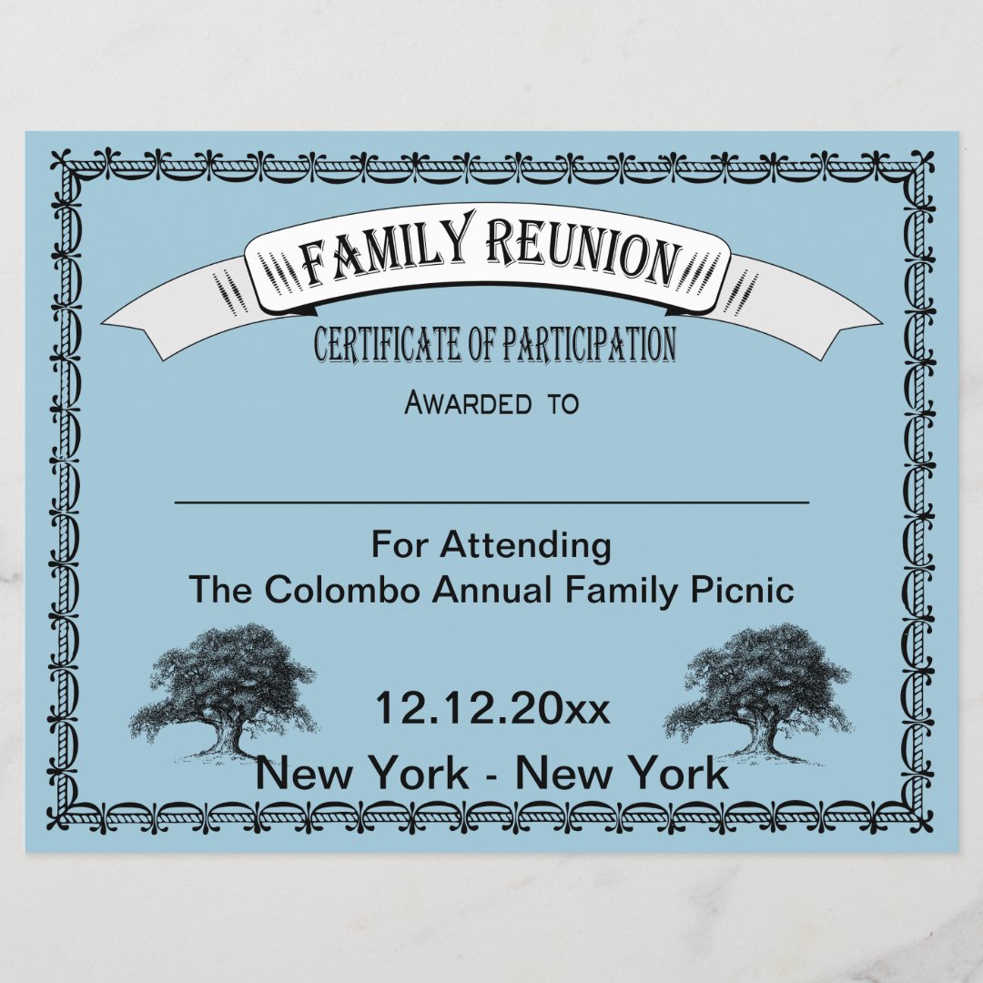 Family Reunion Certificate of Participation | Zazzle