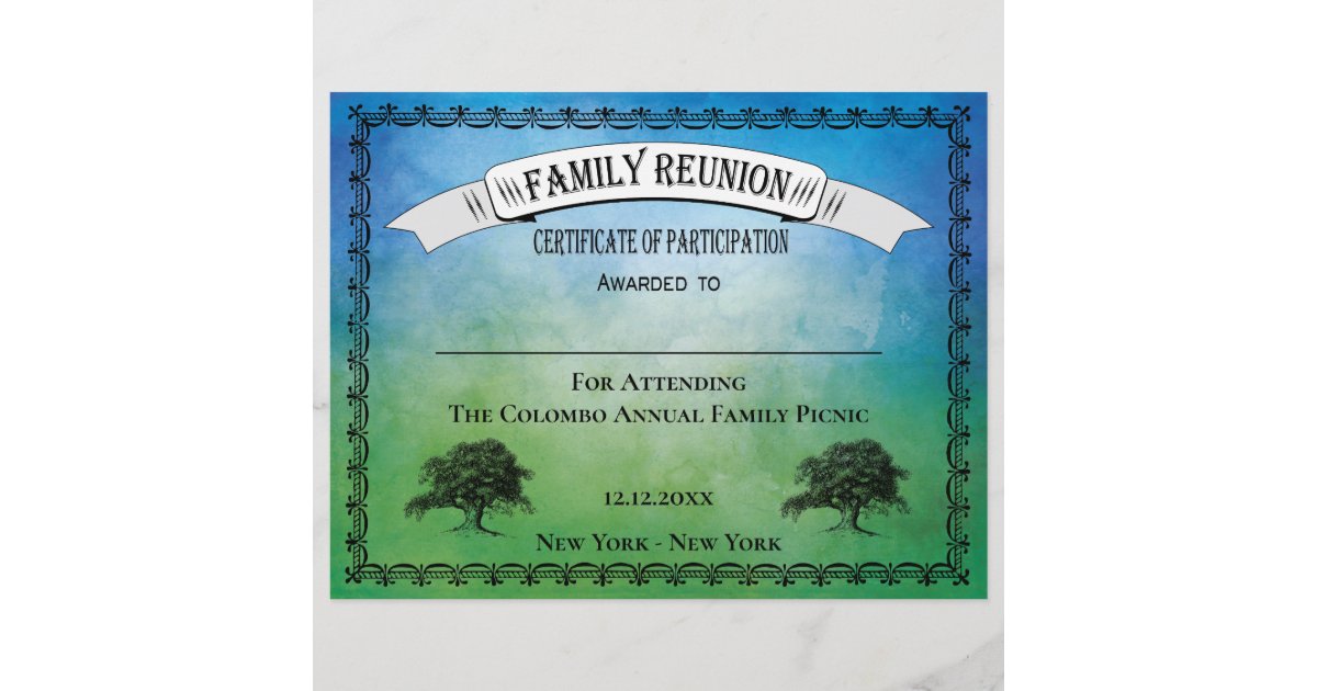 Family Reunion Certificate of Participation Award | Zazzle