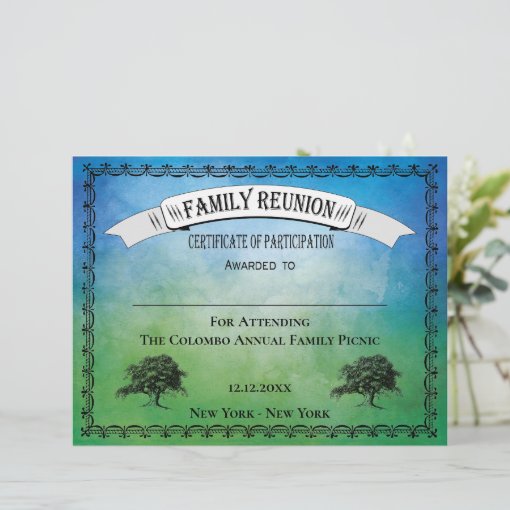 Family Reunion Certificate of Participation Award | Zazzle