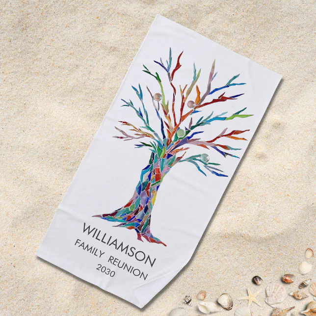 Family Reunion Colorful Family Tree Beach Towel | Zazzle