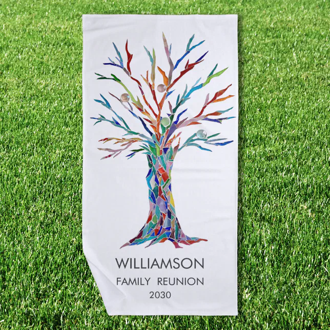 Family Reunion Colorful Family Tree Beach Towel | Zazzle