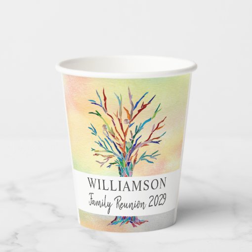 Family Reunion Colorful Family Tree Paper Cups | Zazzle