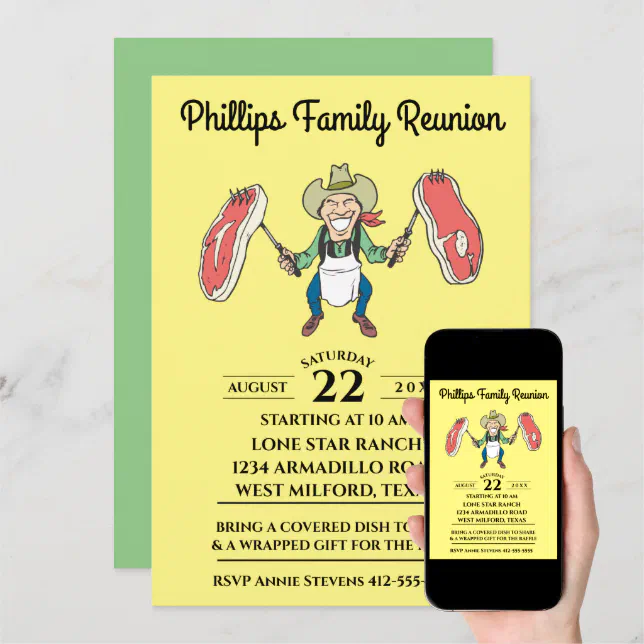 Family Reunion Cowboy Big Steaks Invitation | Zazzle