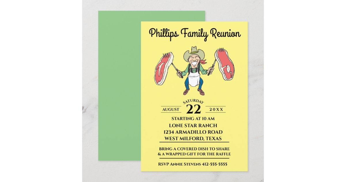 Family Reunion Cowboy Big Steaks Invitation | Zazzle