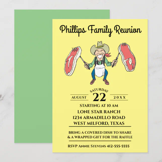Family Reunion Cowboy Big Steaks Invitation | Zazzle