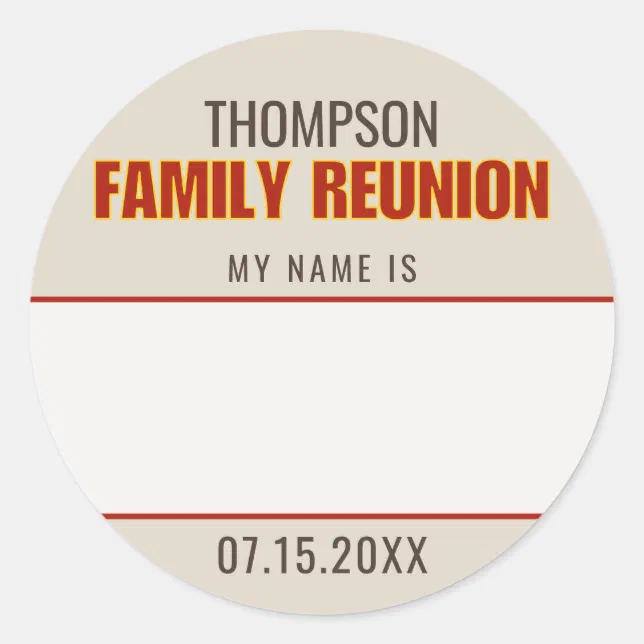 Family Reunion Custom Name Badge Classic Round Sticker | Zazzle