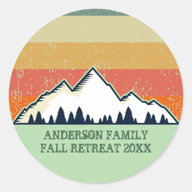 Family Reunion Custom Sunset Fall Retreat Party Classic Round Sticker ...