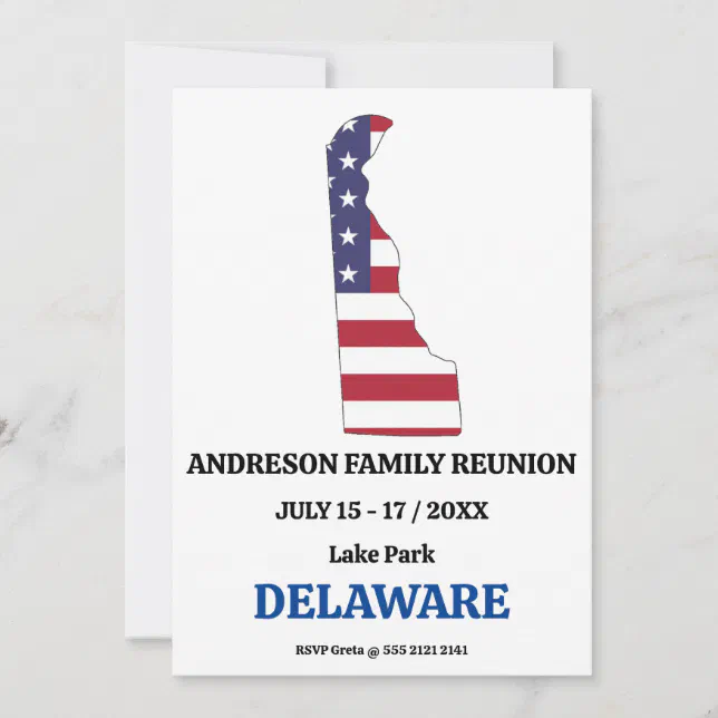 Family Reunion DELAWARE State Map USA Flag Invitation | Zazzle