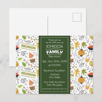 Family reunion design with colorful background inv postcard | Zazzle