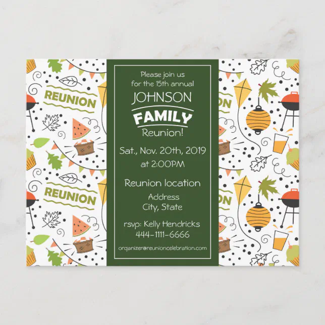 Family reunion design with colorful background inv postcard | Zazzle