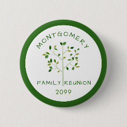 Family Reunion Family Tree Green Personalized Button | Zazzle