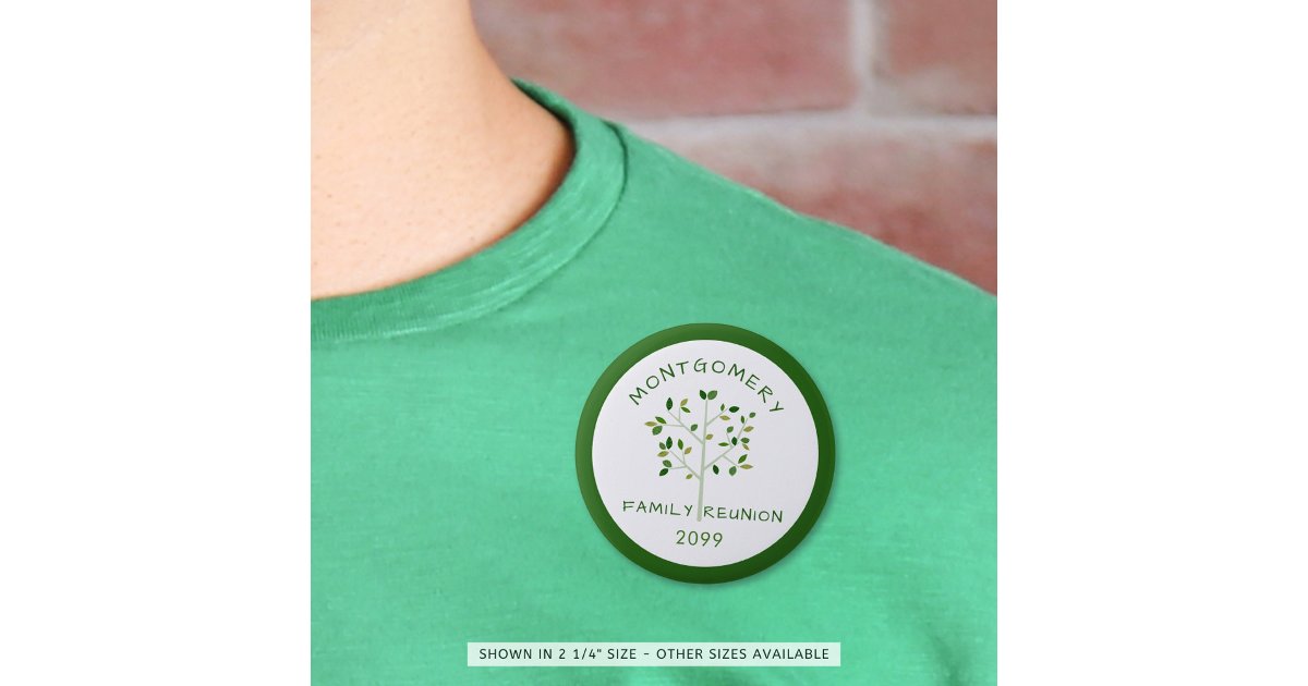 Family Reunion Family Tree Green Personalized Button | Zazzle