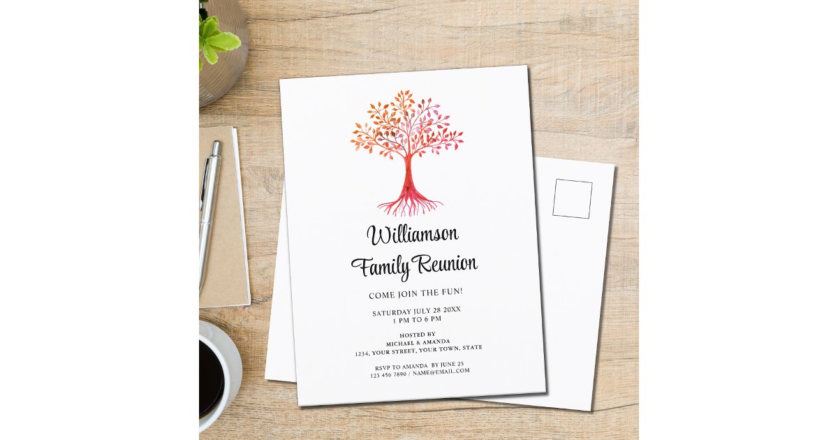 Family Reunion Family Tree Invitation Postcard | Zazzle