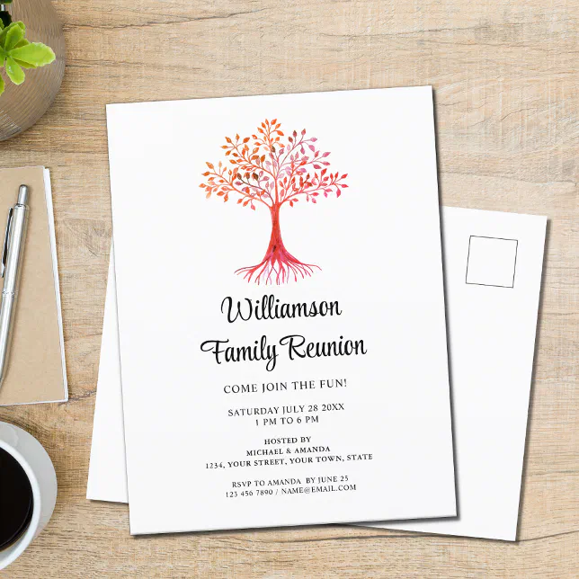 Family Reunion Family Tree Invitation Postcard | Zazzle