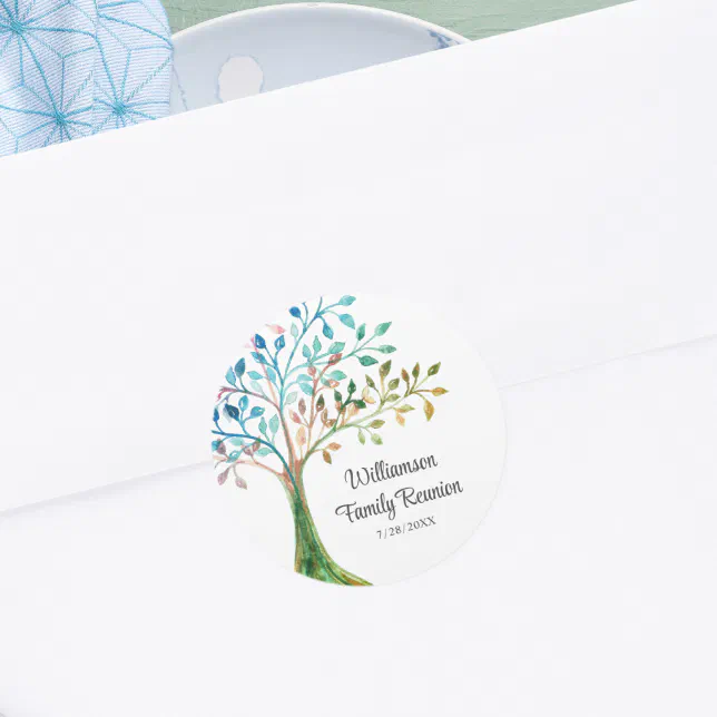 Family Reunion Family Tree Personalized Classic Round Sticker | Zazzle
