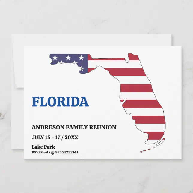 Family Reunion FLORIDA State Map USA Flag Invitation | Zazzle