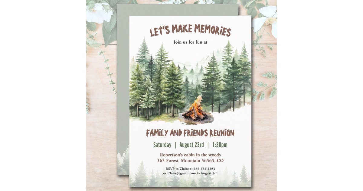 Family Reunion Forest Campfire Invitation | Zazzle