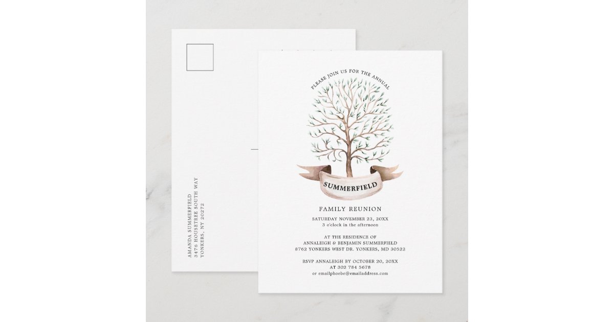 Family Reunion Genealogy Tree Party Invitation Postcard | Zazzle