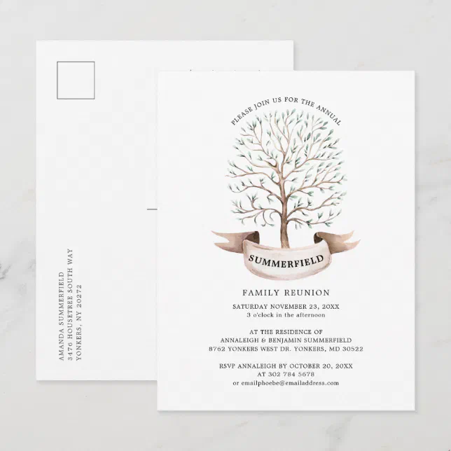 Family Reunion Genealogy Tree Party Invitation Postcard | Zazzle