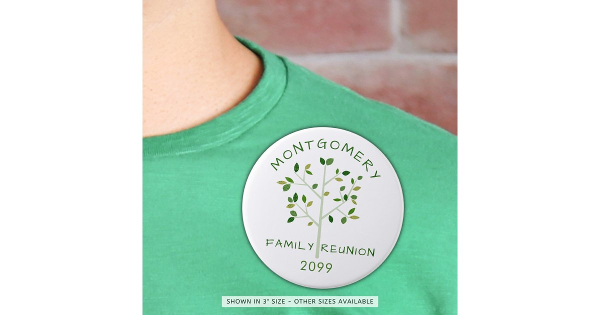 Family Reunion Green Family Tree Personalized Button | Zazzle