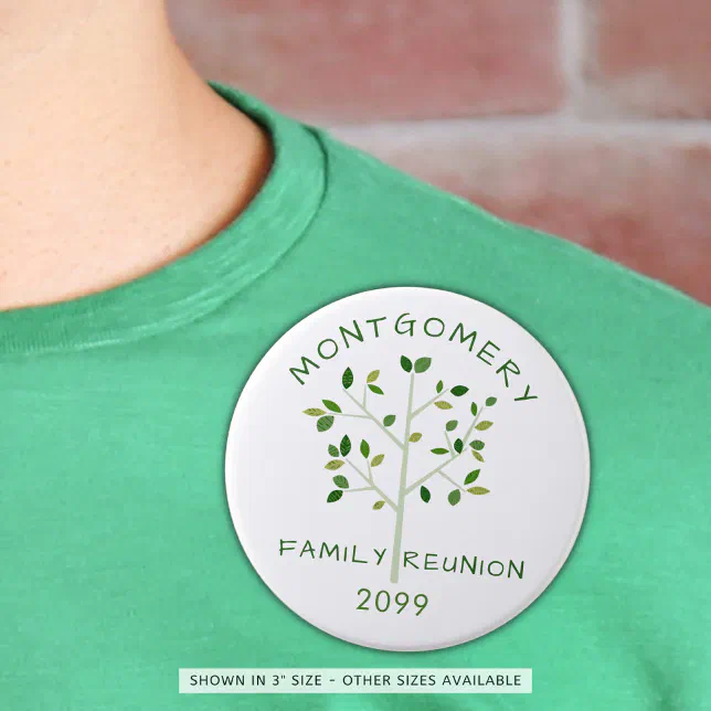 Family Reunion Green Family Tree Personalized Button | Zazzle