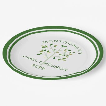 Family Reunion Green Family Tree Personalized Paper Plates | Zazzle
