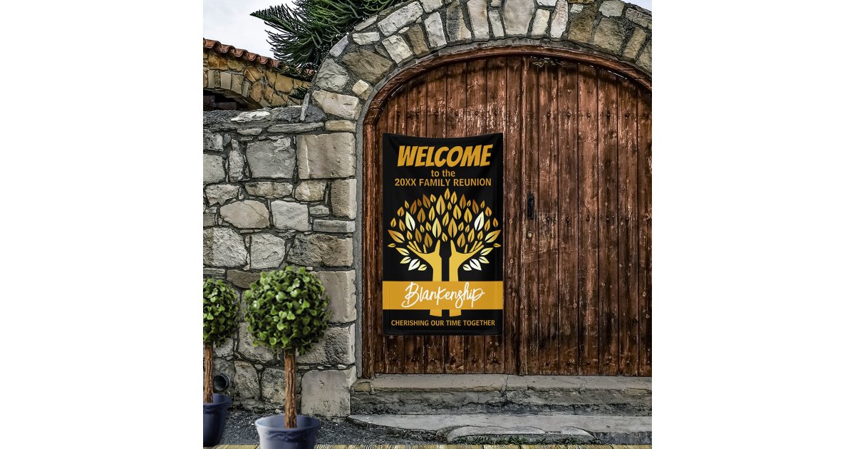 Family Reunion Hands Tree Leaves Custom Banner | Zazzle