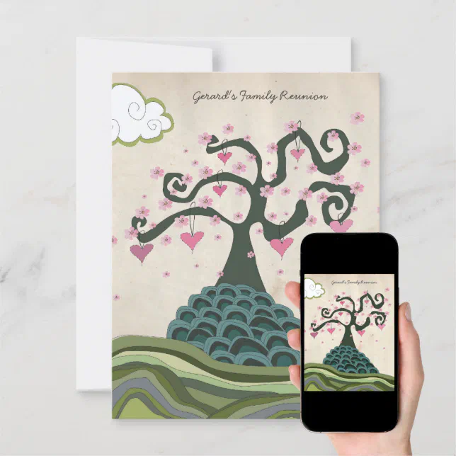 Family Reunion Heart Tree Modern Vector Invite | Zazzle