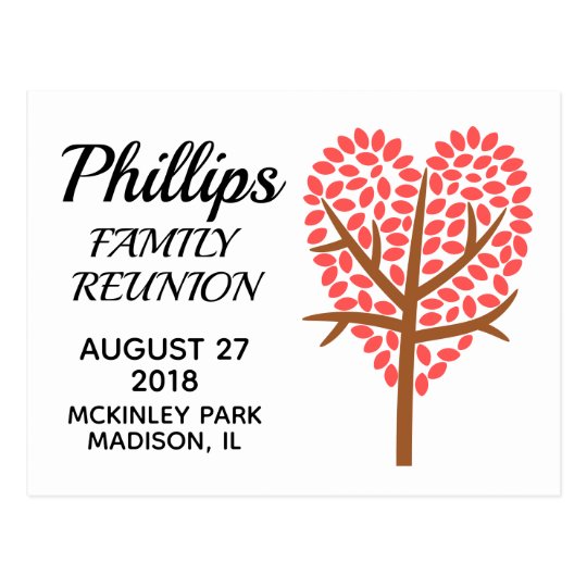 Family Reunion Heart Tree Reminder Postcard | Zazzle.com