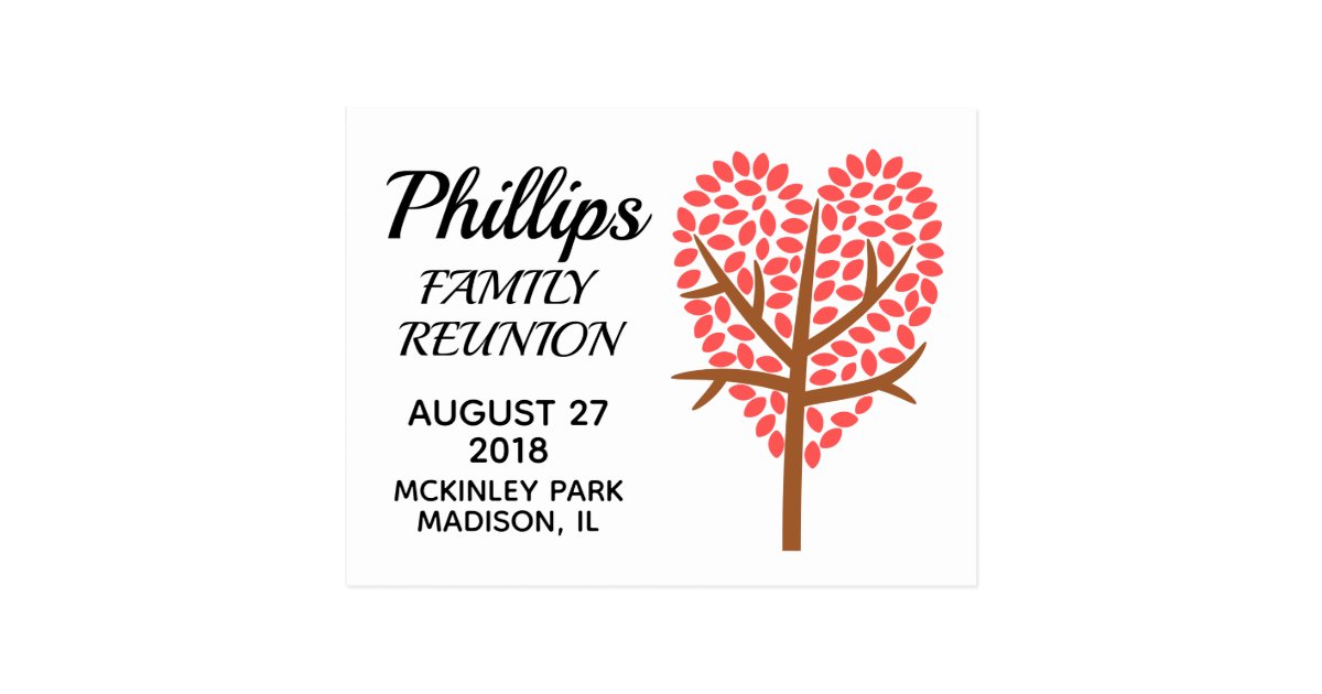 Family Reunion Heart Tree Reminder Postcard | Zazzle.com