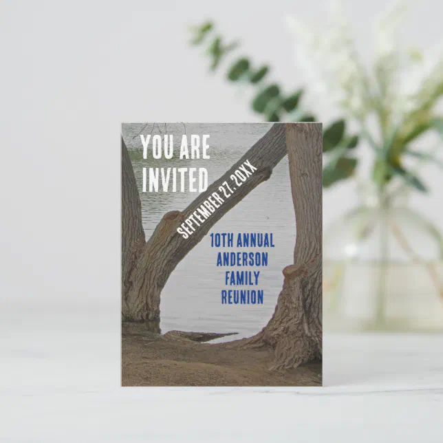 Family Reunion Invitation Rustic Lake Vacation Postcard | Zazzle