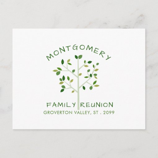 Family Reunion Modern Minimalist Green Tree Invitation Postcard | Zazzle