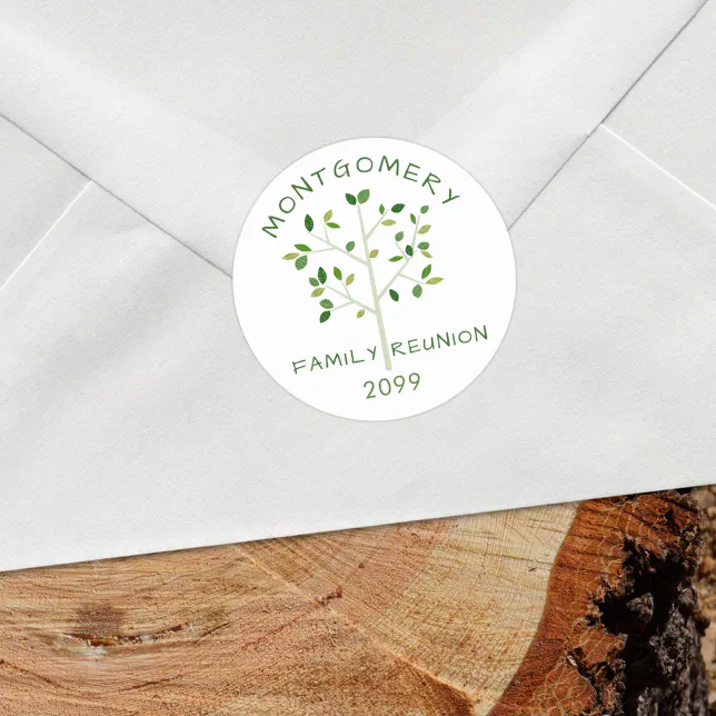Family Reunion Name Year Family Tree Classic Round Sticker | Zazzle