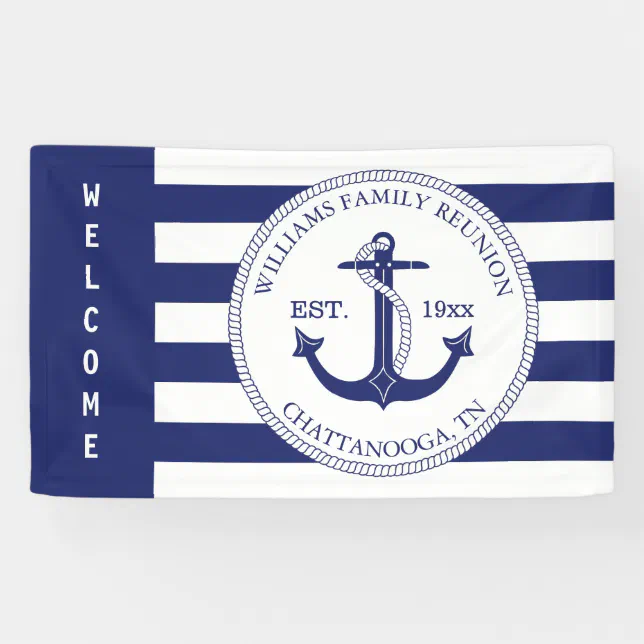 Family Reunion Nautical Anchor Striped Welcome Banner | Zazzle